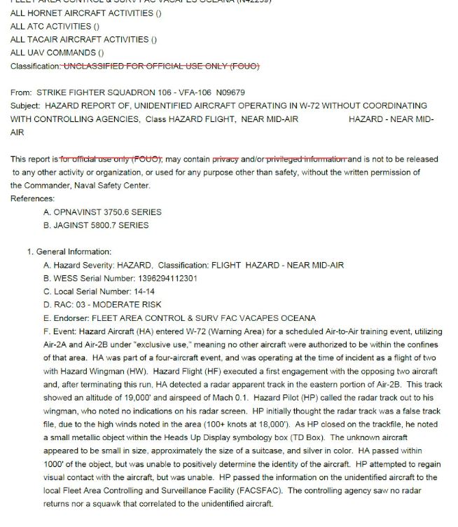 Navy Hazard Reports and UFOs – UFO Days and UFO Stories